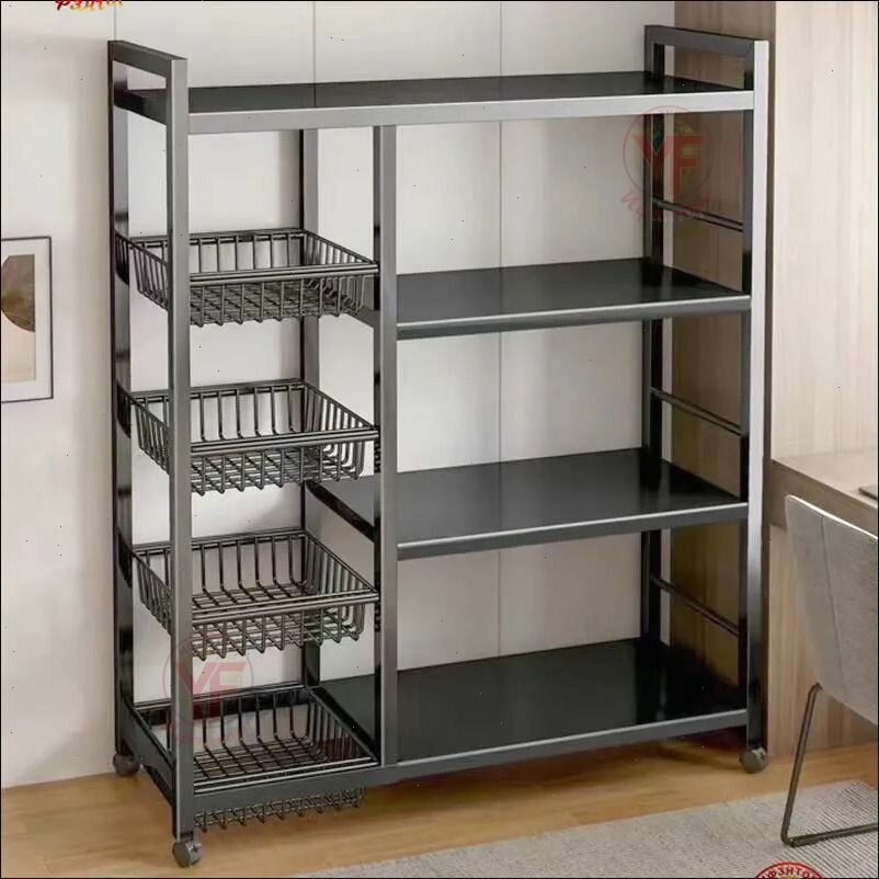 Стеллаж 80х32х108 см — 3/4 полки, 80/90/120 см, регул. полки 30–40 см, мет. кронштейн и колёсики — для кухни, офиса