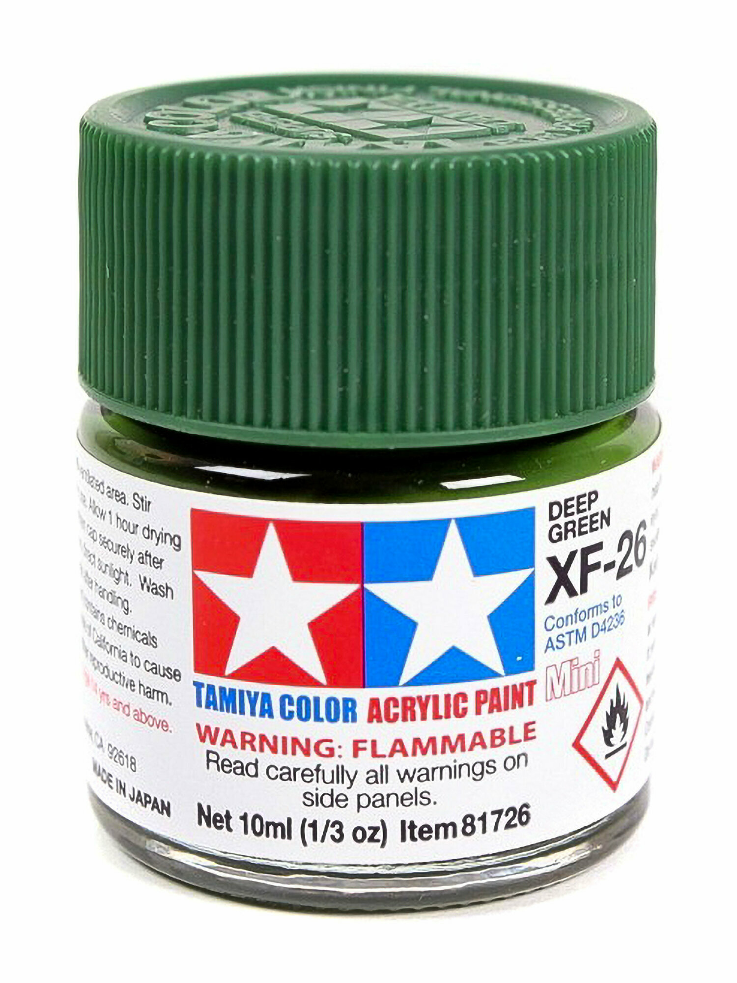 Краска акриловая Tamiya Color XF-26 Deep Green 81726 насыщенная зеленая матовая, 10 мл