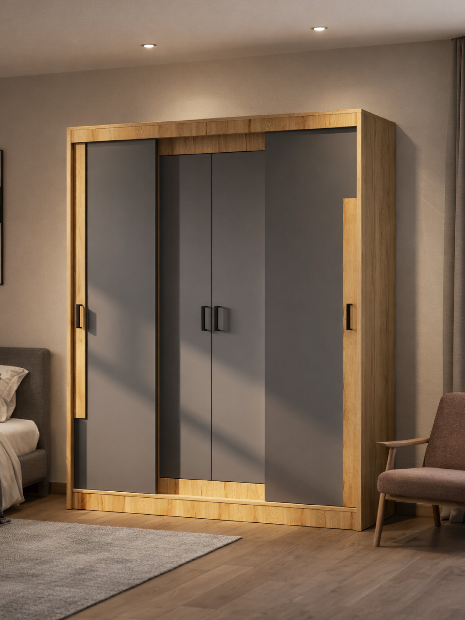 Шкаф купе для одежды в прихожую "Смарт" графит, 210х160х58 см