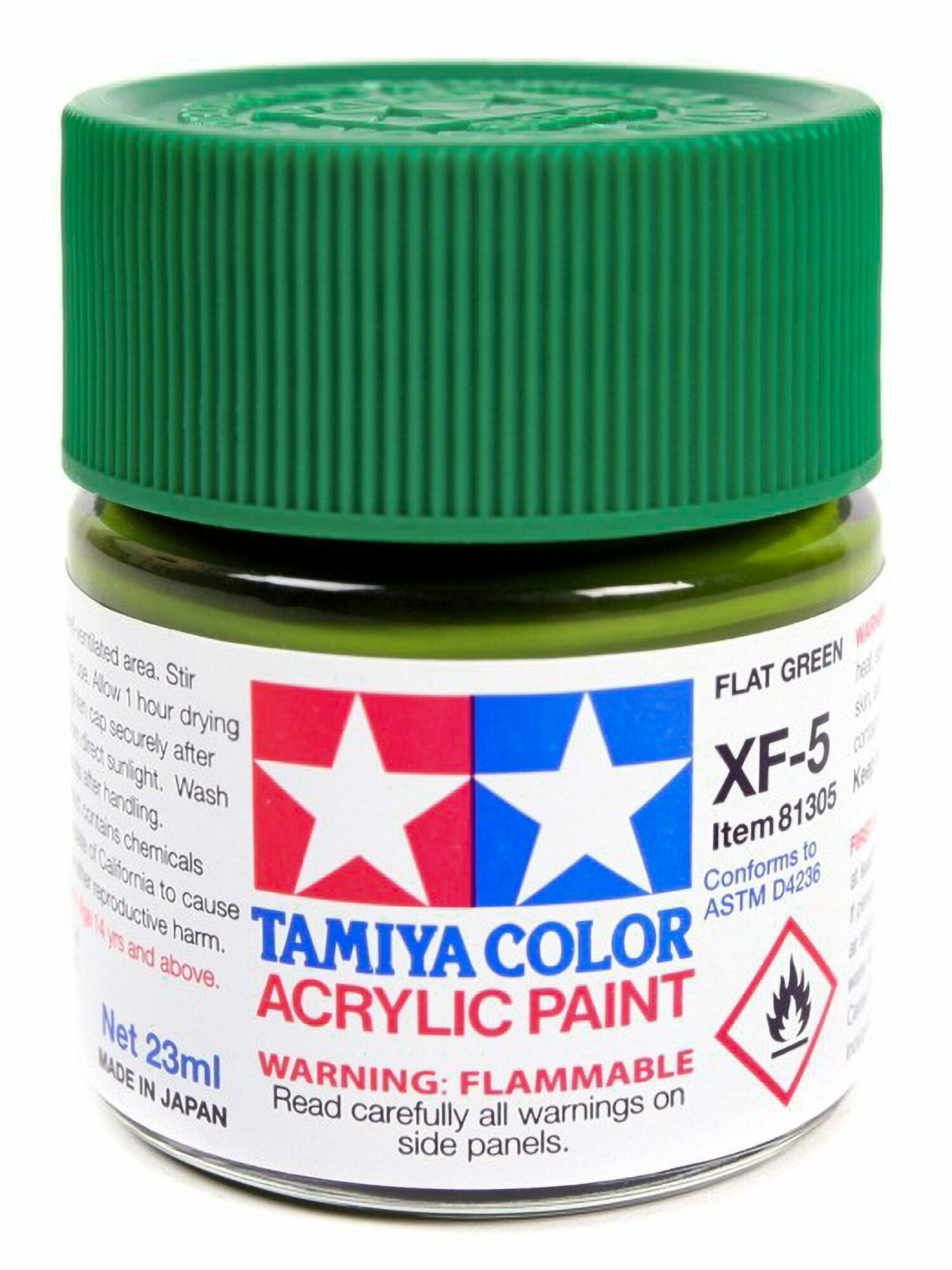 Краска акриловая Tamiya Color XF-5 Green 81305 зеленая матовая, 23 мл