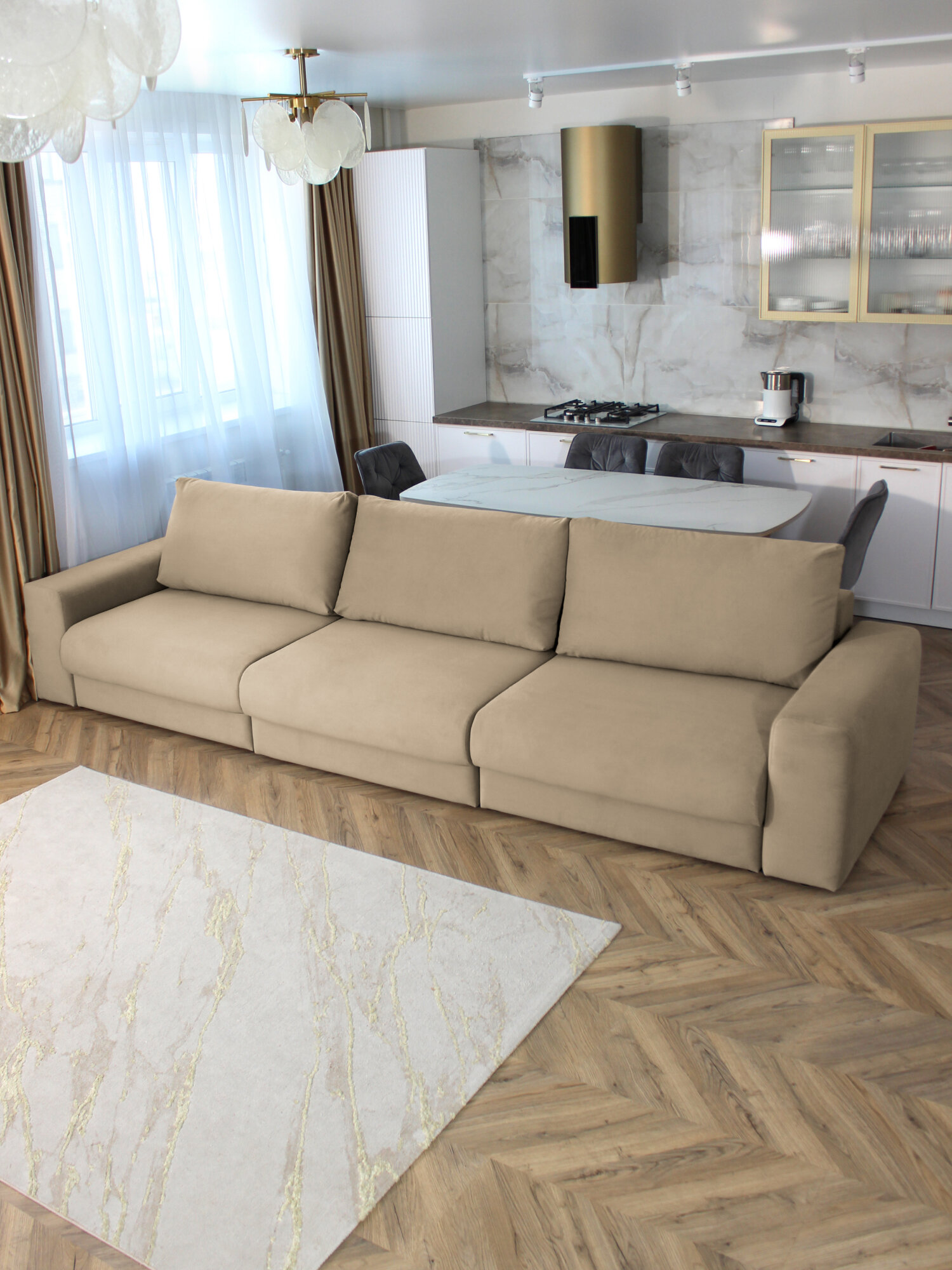 Диван-кровать Лофт бежевый, механизм Еврокнижка, Независимый Пружинный Блок, 350х109х65 см