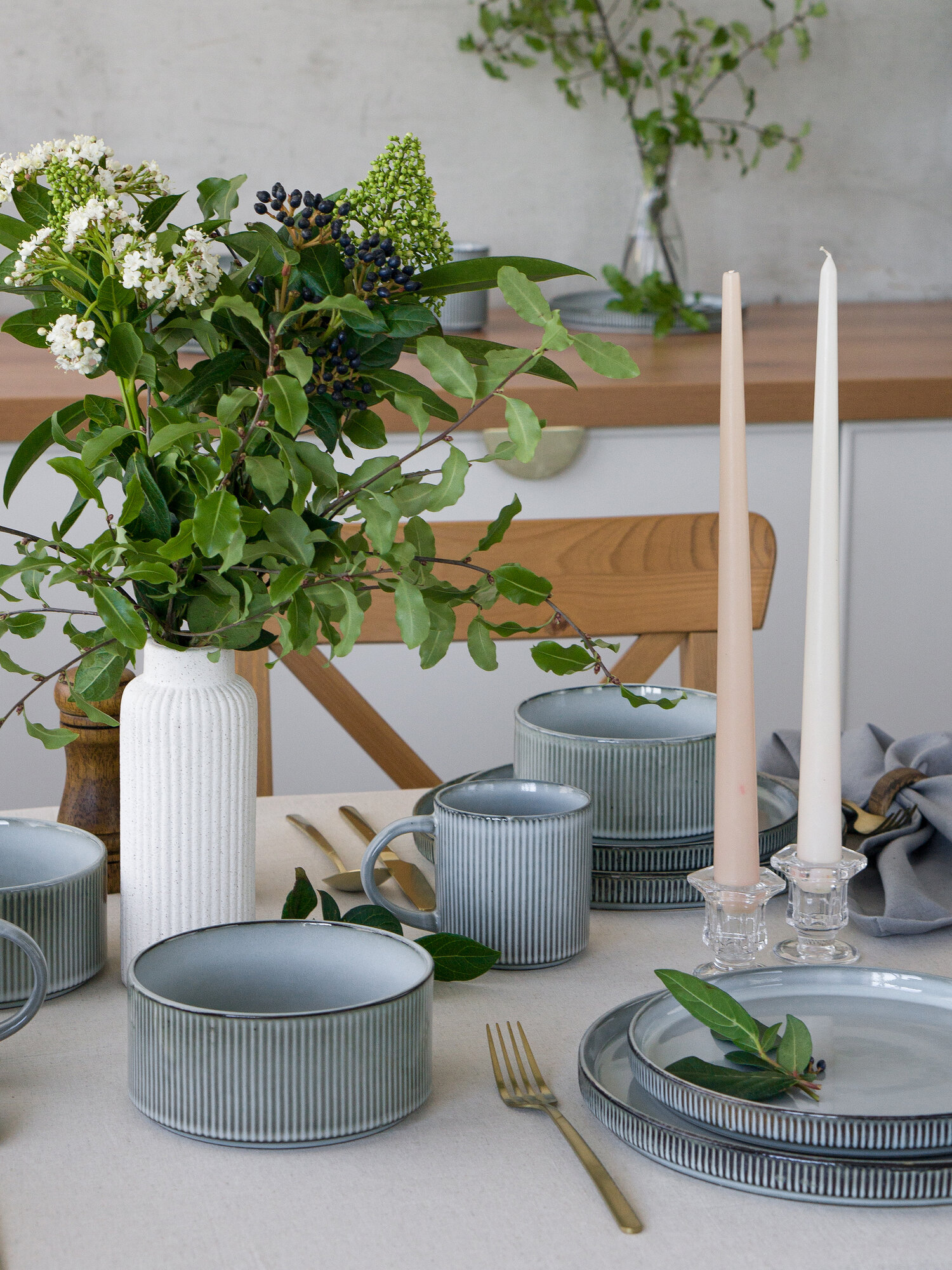 Набор посуды на 6 персон 18 предметов "Verge Blue" керамика, столовый сервиз обеденный. Посуда Коралл