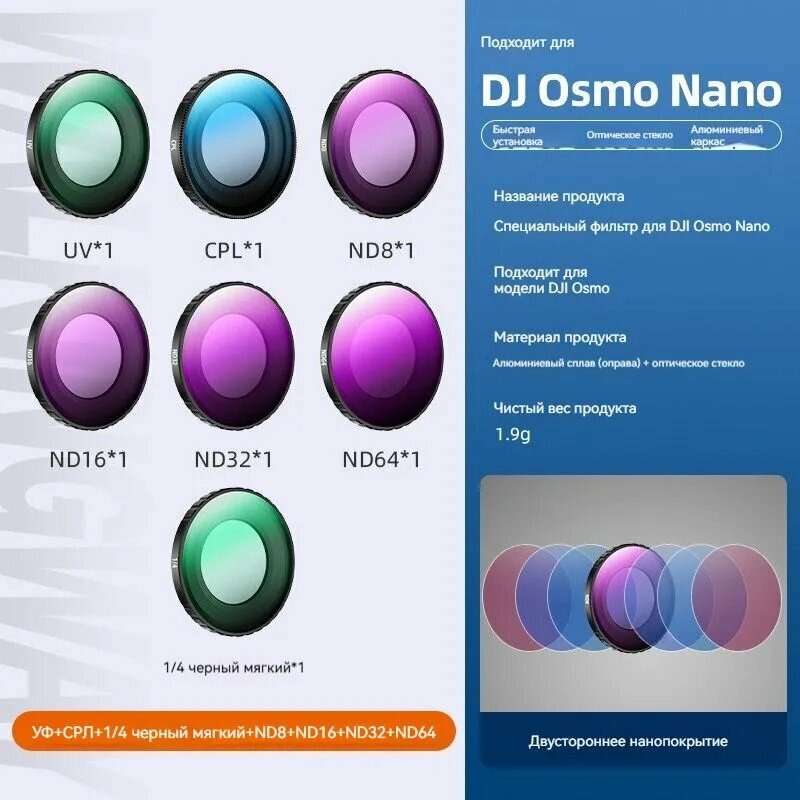 Набор фильтров для OSMO Nano CPL/UV Black mist/ND8 / ND16 / ND32/ND64