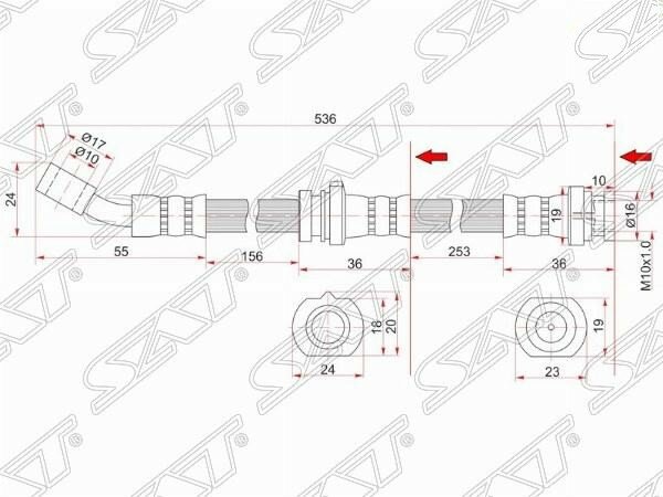 Шланг тормозной передний Таиланд SAT ST-46210-0E100 Nissan BLUEBIRD/AVENIR/PRIMERA 91-97 LH=RH