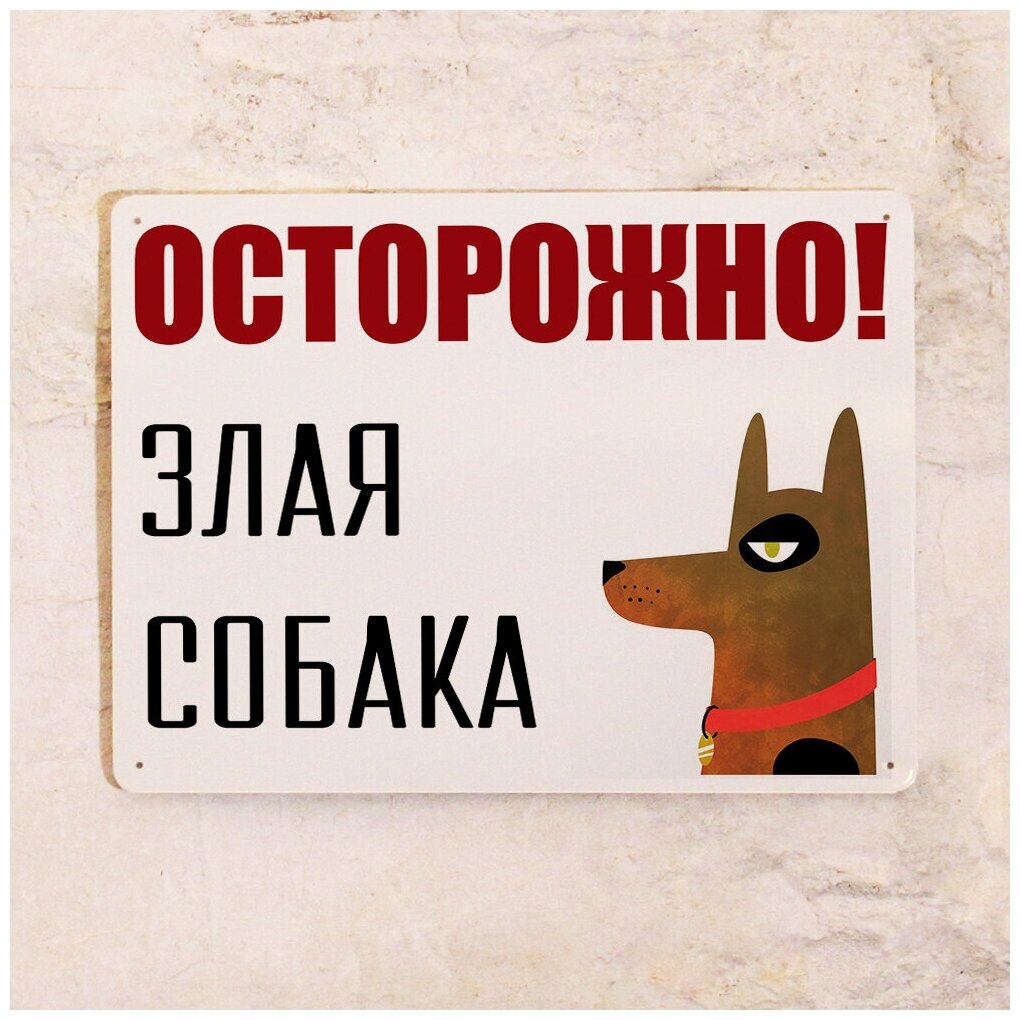 Металлическая табличка осторожно злая собака прикольная, уличная, на забор и ворота, металл, 20х30 см