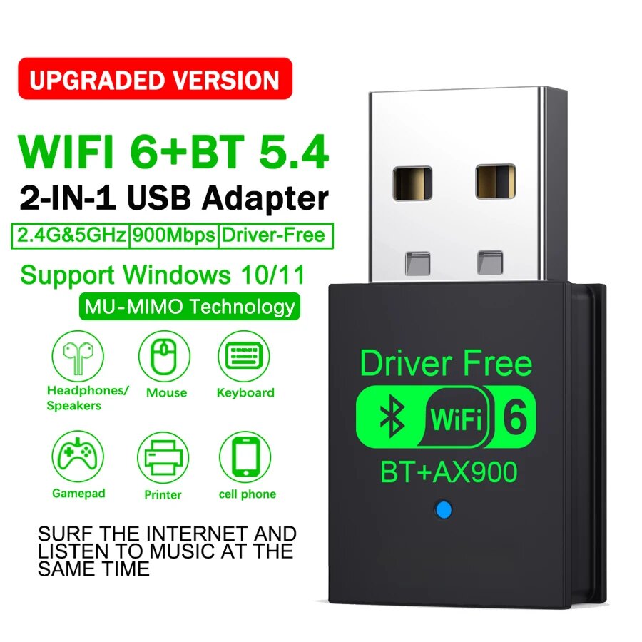 Wi-Fi 6 + Bluetooth 5.4 USB адаптер AX900-NEW