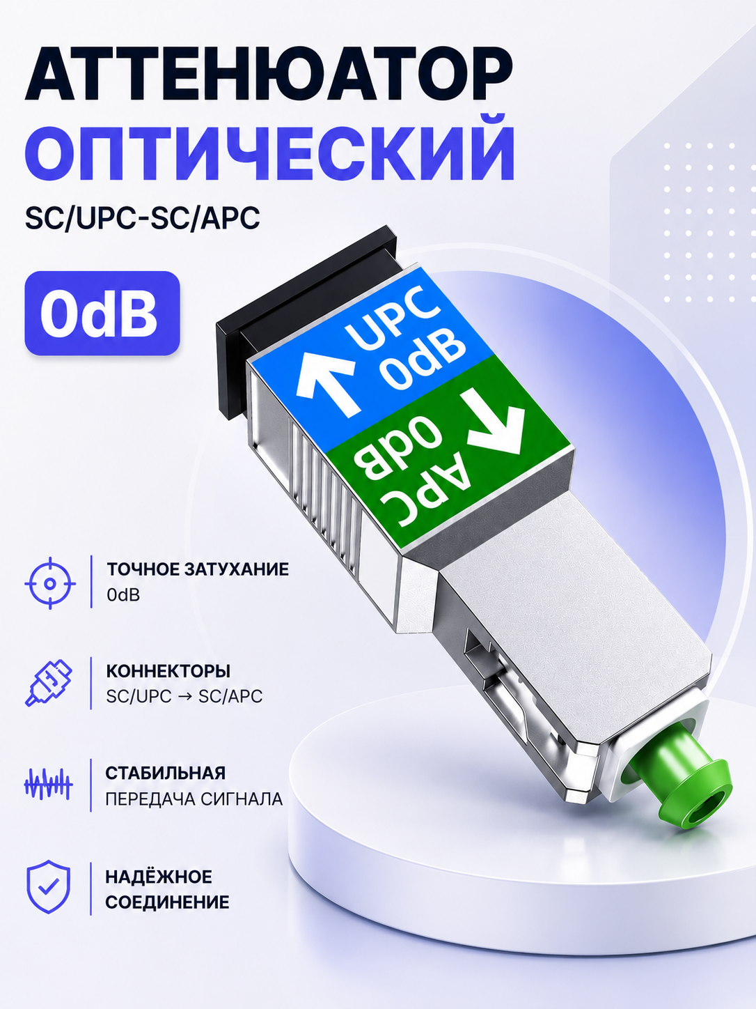 Аттенюатор оптический SC/UPC-SC/APC, Female-Male, 0dB