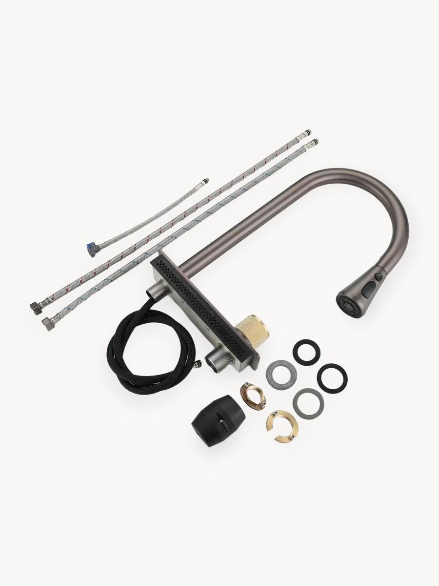 Tansi смеситель для многофункциональной кухонной мойки с водопадом Графитовый