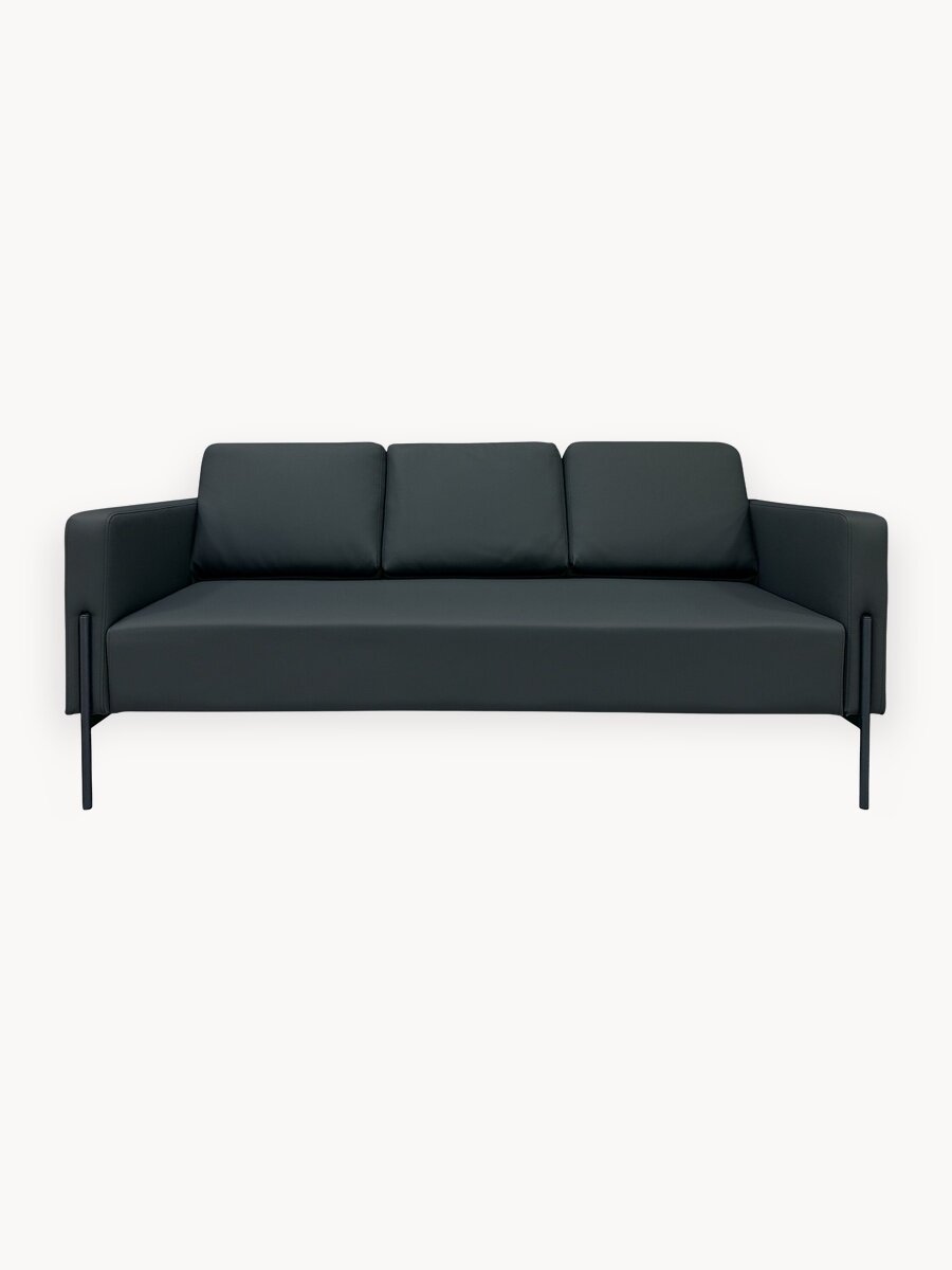 Диван прямой Офис подлокотниками, черная эко-кожа. Офис, салон красоты, зона ожидания, прихожая, гостиная