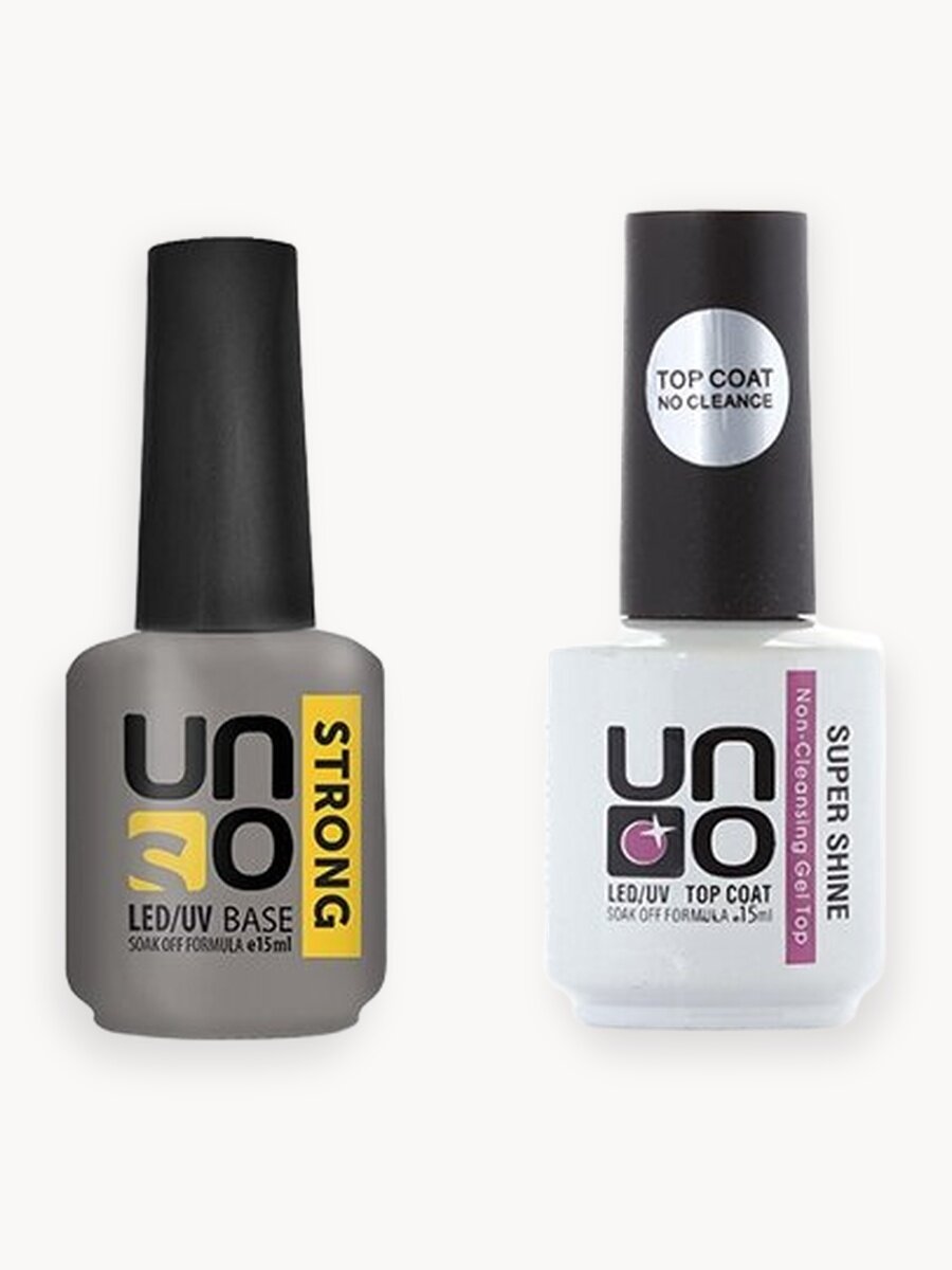 Набор для маникюра UNO база для ногтей Strong 16 г и топ для гель-лака Super Shine 16 г