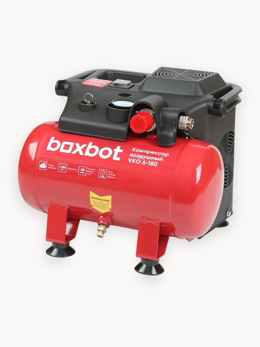 Компрессор безмасляный компактный Boxbot, 6 л, 180 л/мин, быстросъемный коннектор, VKO 6-180
