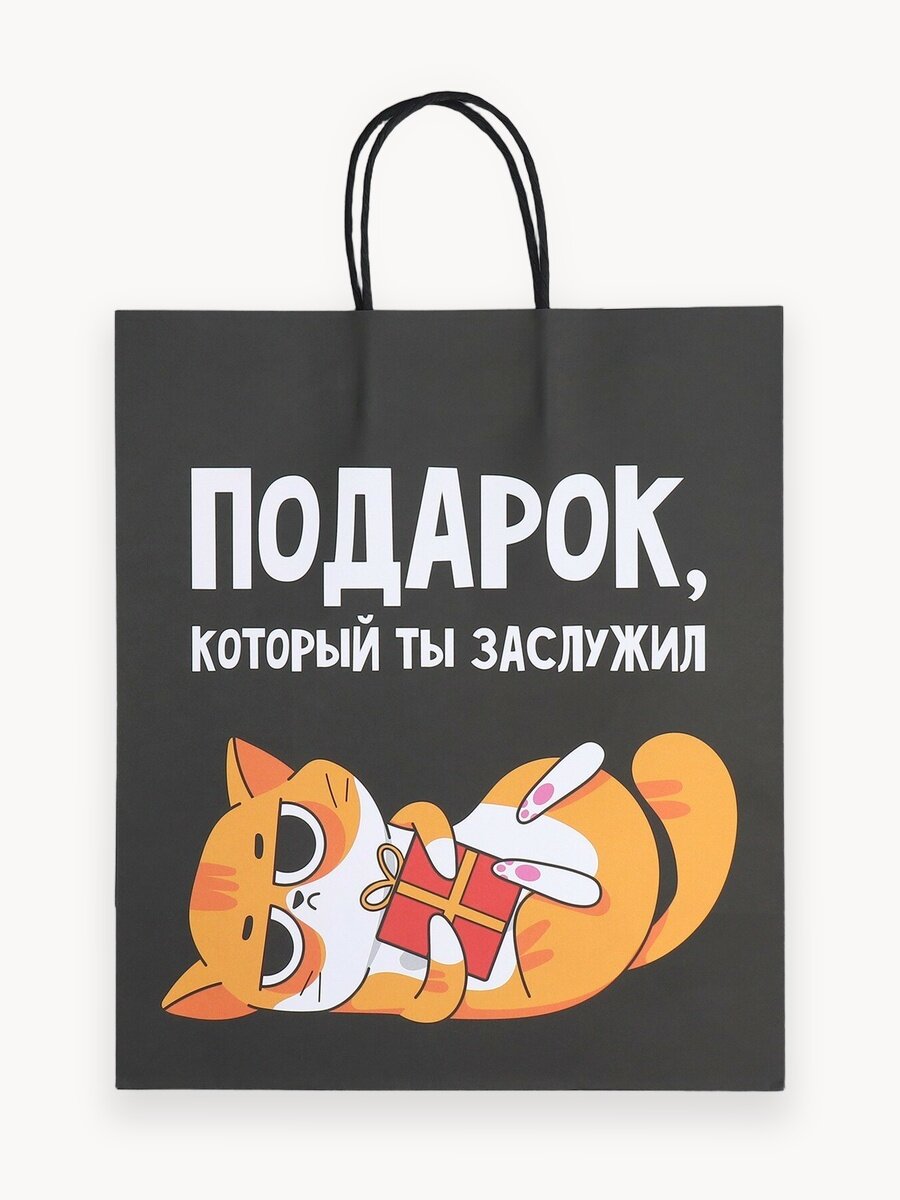 Пакет подарочный крафтовый «Киса», 28 × 32 × 15 см, черный, на подарок с приколом