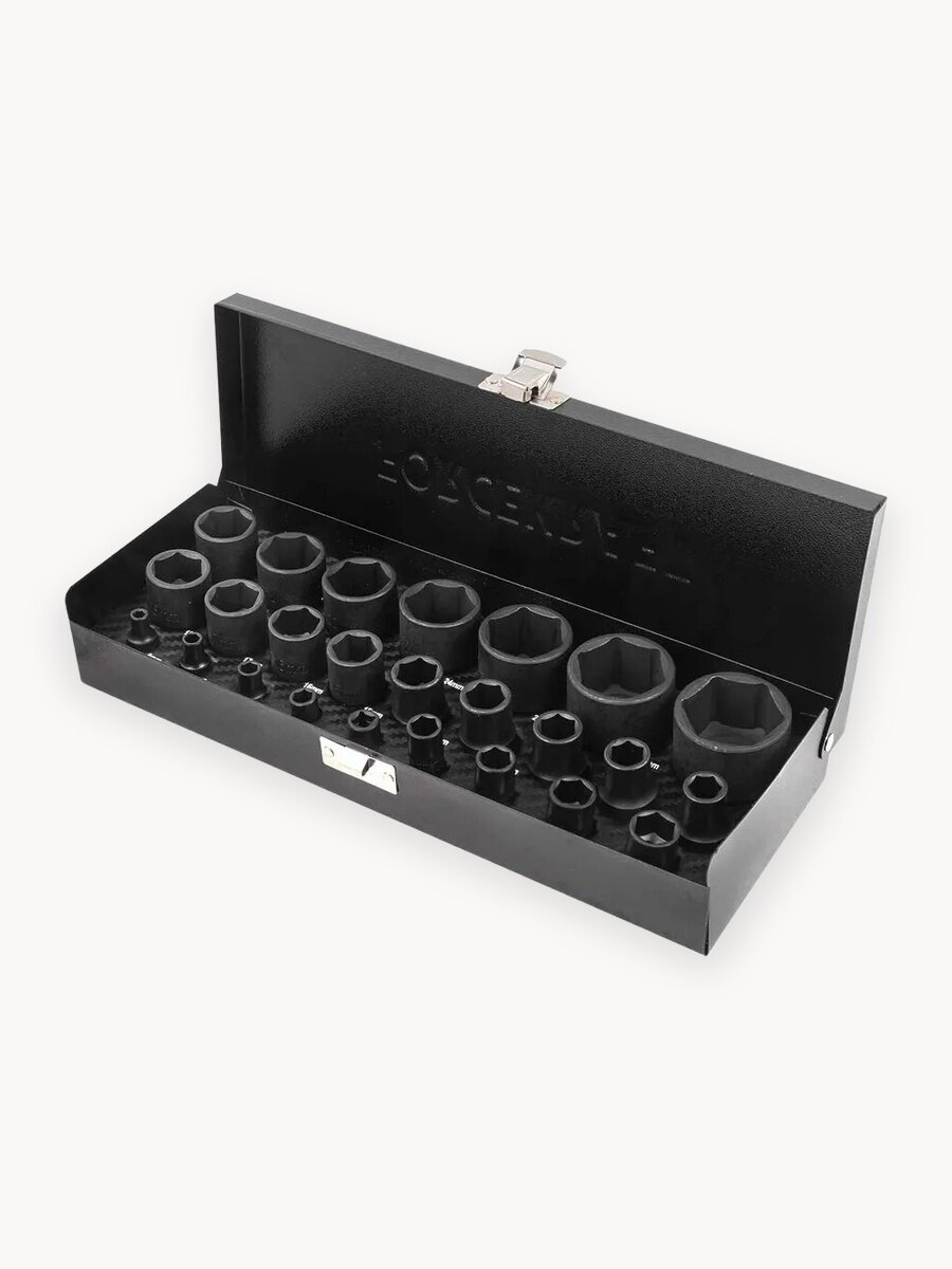 Набор ударных торцевых головок FORCEKRAFT, 25 штук, 6-ти гранные, 1/2 и 1/4 дюйма