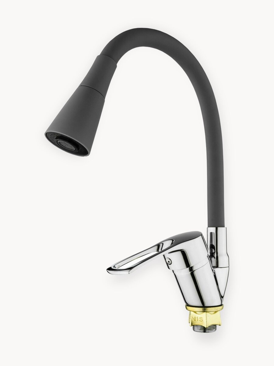 Смеситель для кухни с гибким изливом, кран для кухонной мойки TER42-305GY, цвет: серый. Без гибкой подводки.