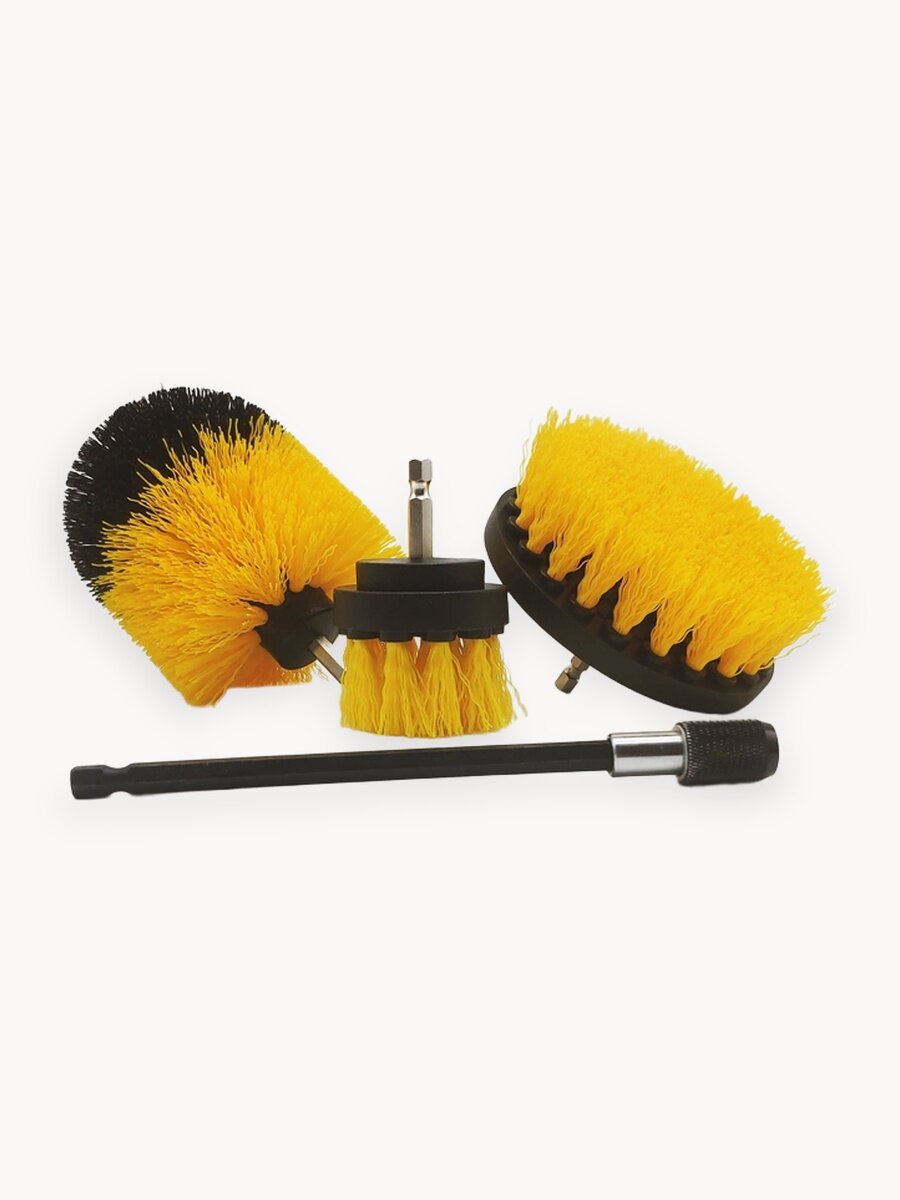 Набор щеток насадок на дрель и шуруповерт для чистки / насадка щетка для химчистки 3 шт + удлинитель. Matoka