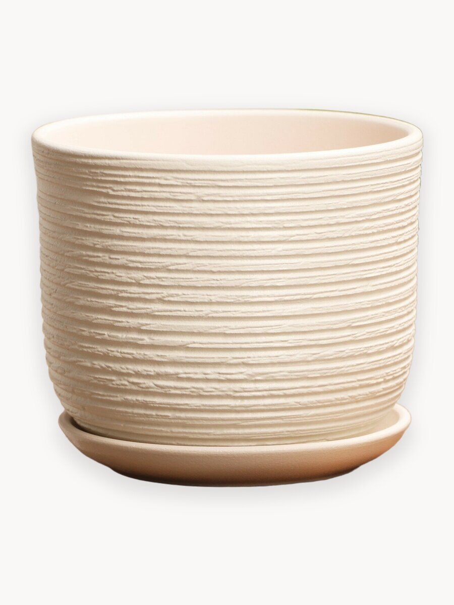 Горшок цветочный «Лоза», керамический, с поддоном, 1.6 л, бежевый