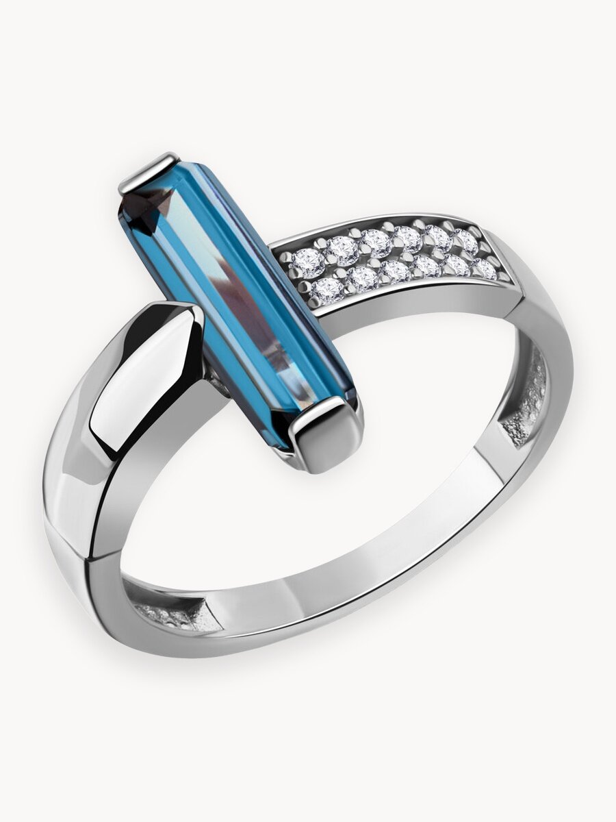 Кольцо, серебро, 925 проба, родирование, топаз синтетический, фианит, топаз, Лондон топаз