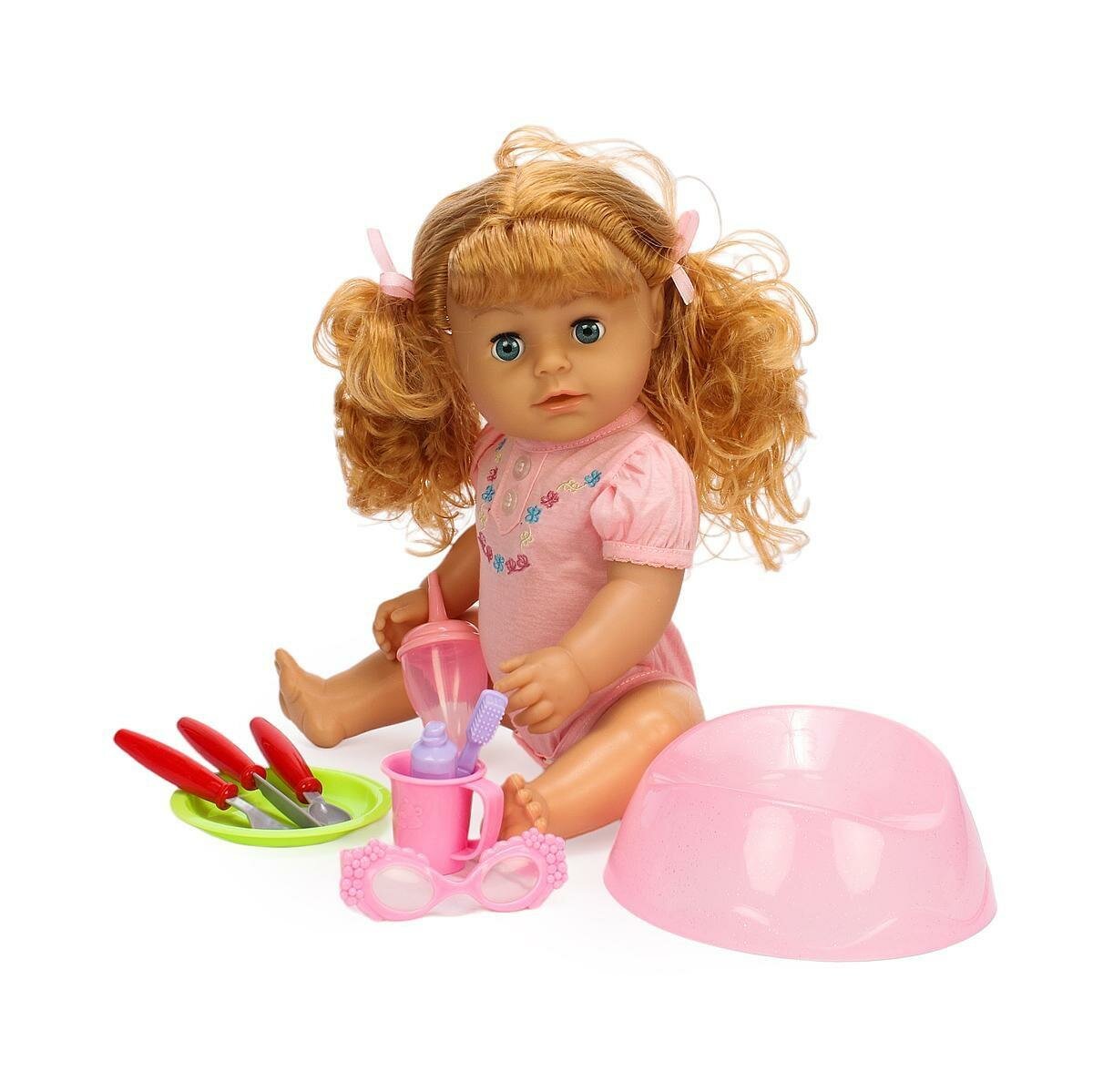 Пупс интерактивный с аксессуарами, 40 см, 6 функций: пить, горшок, слезы, пластик, ПВХ, текстиль