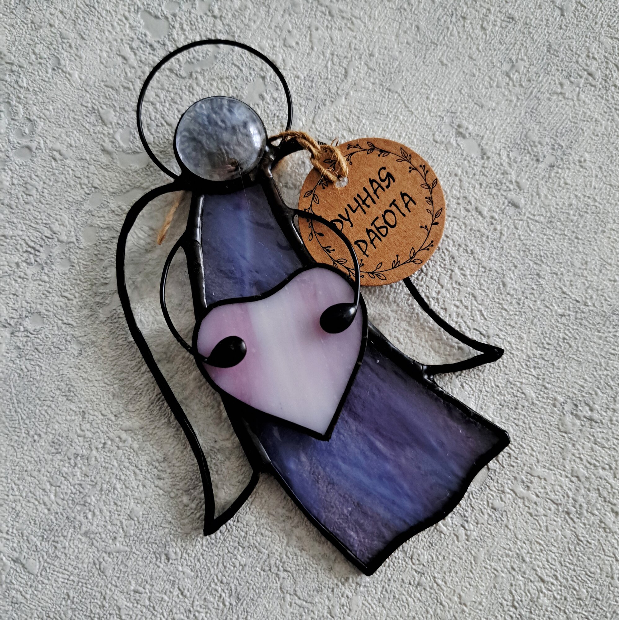 Ангел (фиолетовый). Ручная работа из витражного стекла. Размер 10,5 см