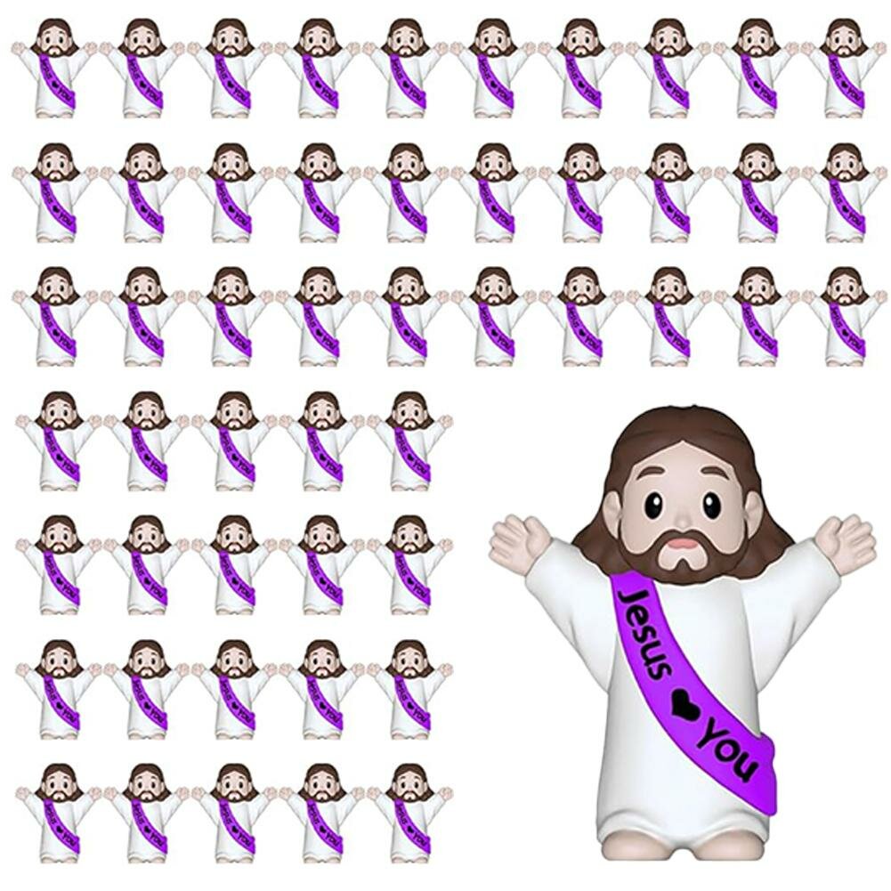 50 маленьких фигурок Иисуса, миниатюрные фигурки Иисуса - крошечные статуэтки для наполнения пасхальных яиц, религиозные подарки, вечеринки, подарки на крестины, разноцветные миниатюрные украшения, фигурки для игры в прятки.