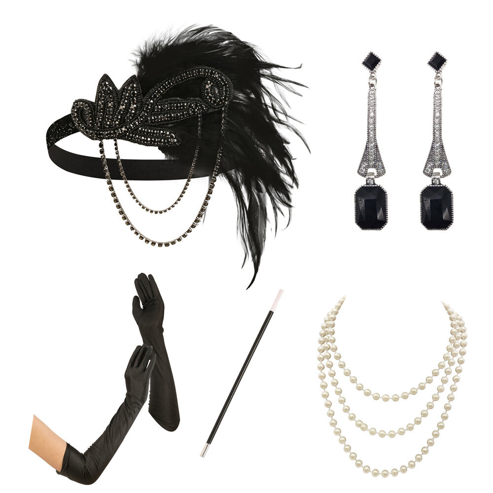 Женский головной убор для маскарада в стиле 1920-х годов, повязка на голову с перьями в стиле флаппер, аксессуар для вечеринки в стиле Гэтсби.