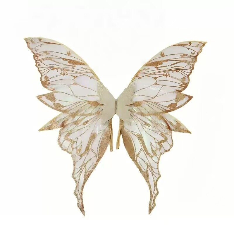 Новые большие золотые блестящие крылья бабочки являются незаменимым реквизитом для праздничных выступлений и фотосессий.