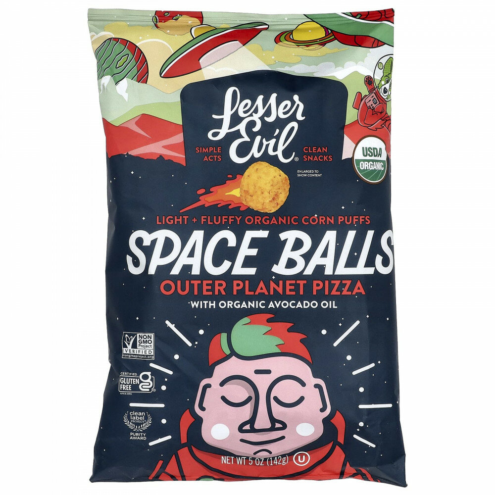 LesserEvil, Space Balls, Outer Planet Pizza, 142 г (5 унций)