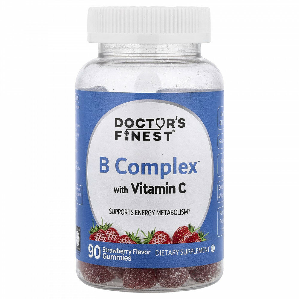 Doctor's Finest, комплекс витаминов группы B с витамином C в жевательных таблетках, со вкусом клубники, 90 жевательных таблеток