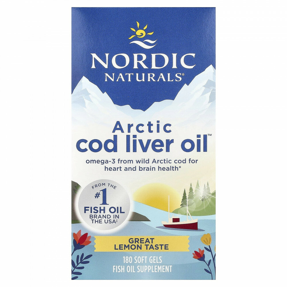 Nordic Naturals, Arctic Cod Liver Oil™, жир из печени арктической трески, лимон, 180 капсул