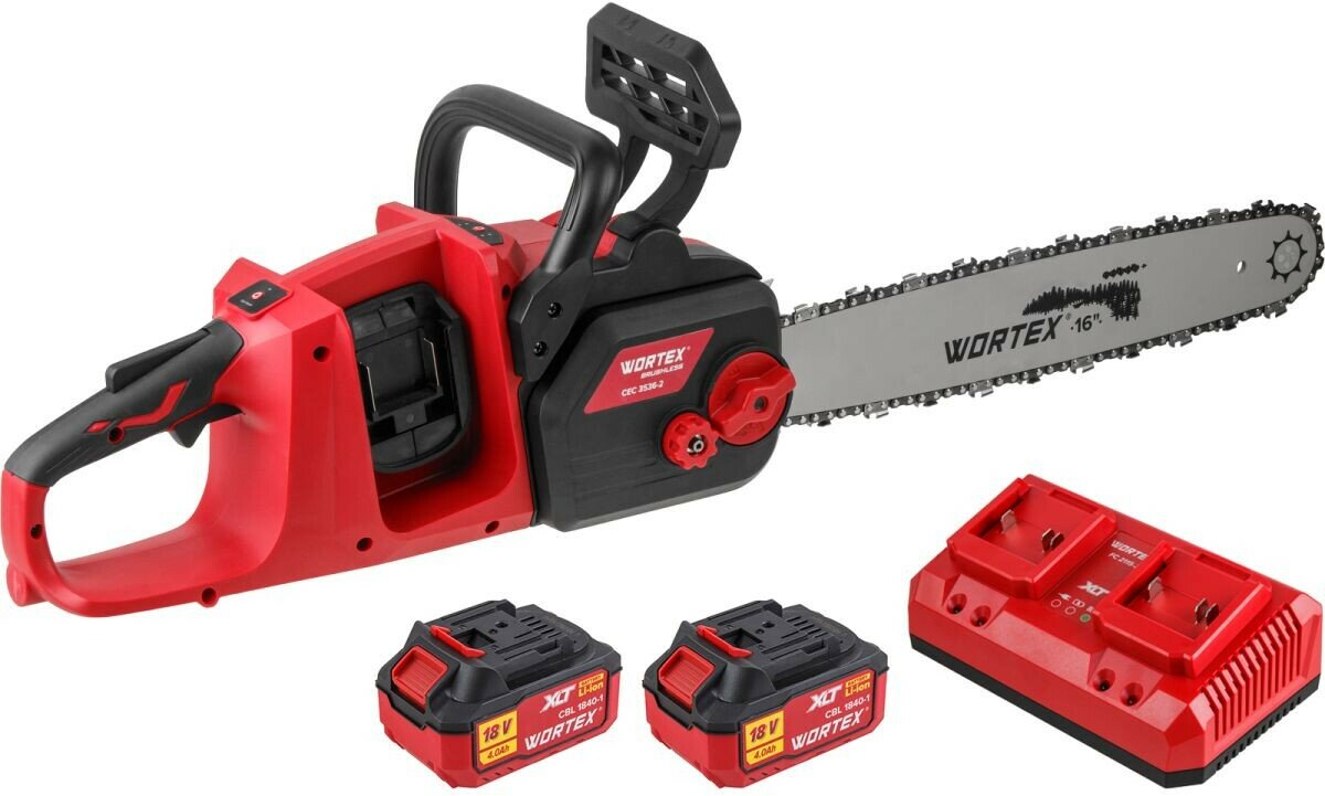 Пила цепная аккумуляторная WORTEX CEC 3536-2 ALL1 XLT SET АКБ 18В 4Ач - 2 шт, З/У (2333076)