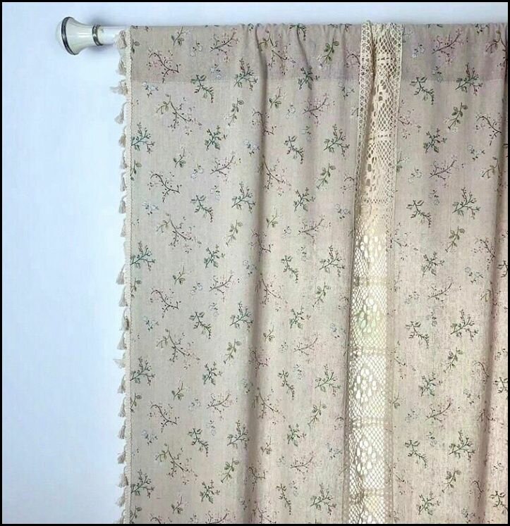 Эксклюзивная хлопковая штора в стиле прованс с кружевной вязкой и бахромой 150x240 см, украшена цветочным ретропринтом для создания кантри и винтажного образа-DKD-GT0831