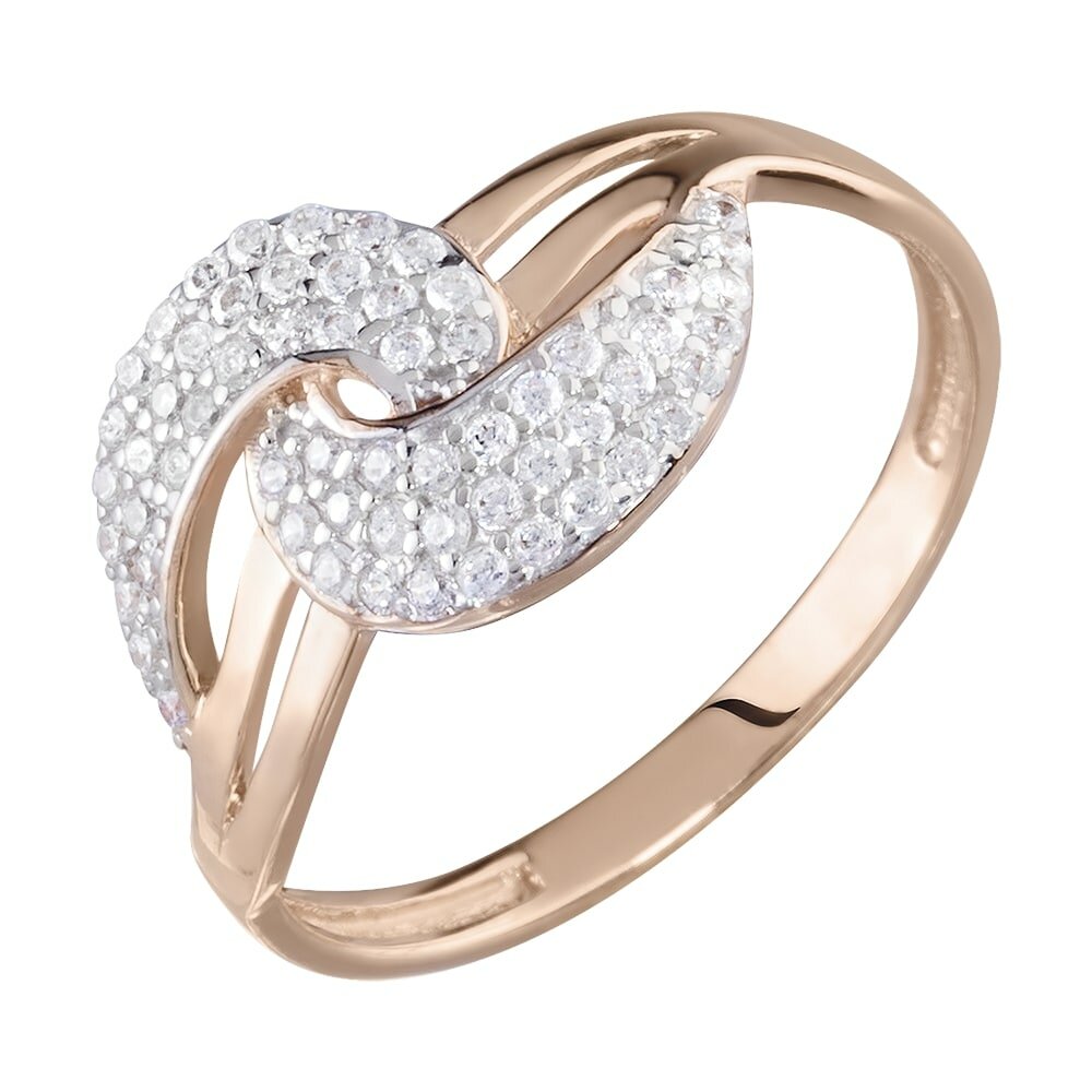 Кольцо на фалангу, красное золото, 585 проба, родирование, фианит