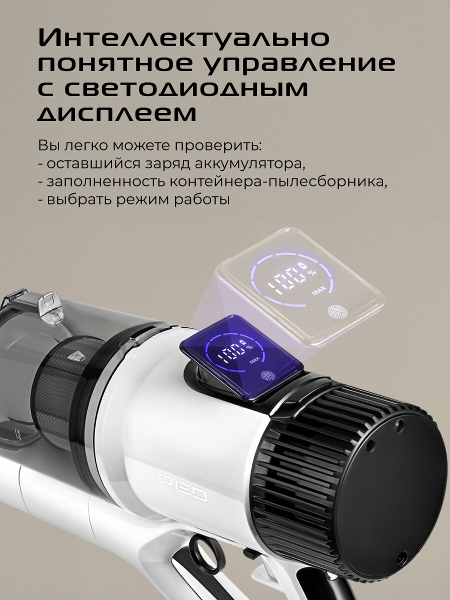 Пылесоc вертикальный RED SOLUTION V3050, 22кПа, 4 насадки, датчик пыли — фото 1