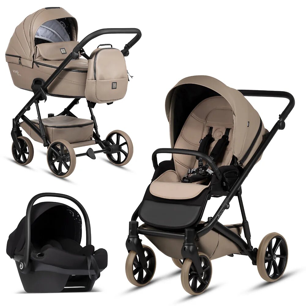 Детская коляска 3в1 Tutis Viva 6+, Elo Lux Edu Sky, цвет Cappuccino / Eco (Капучино)