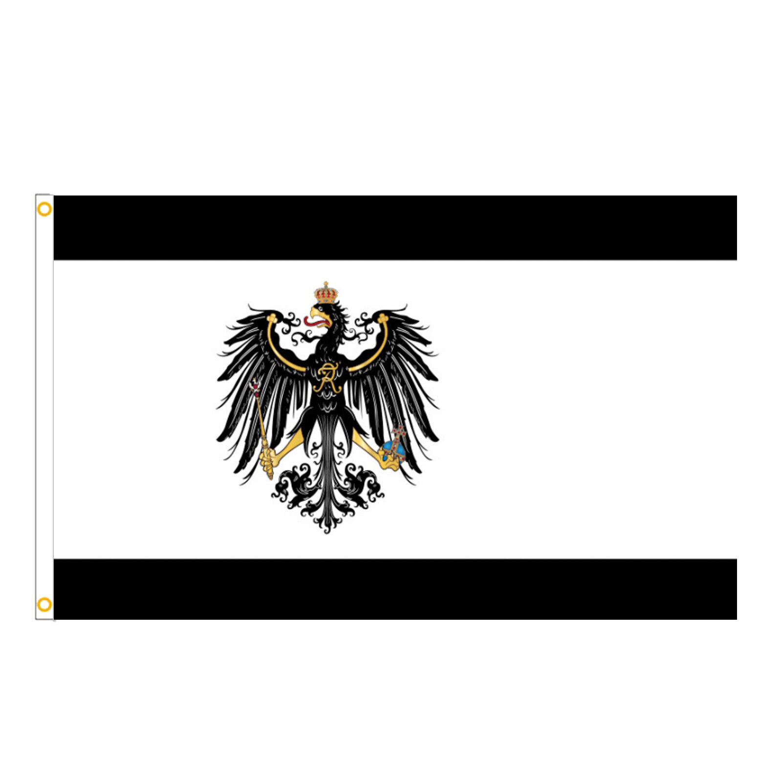 Флаг Прусского королевства - 150x90 см - Высококачественный полиэстер, древко в комплект не входит - Изображение черного орла на белом фоне с золотой короной - Прочный, устойчивый к выцветанию флаг для исторической демонстрации