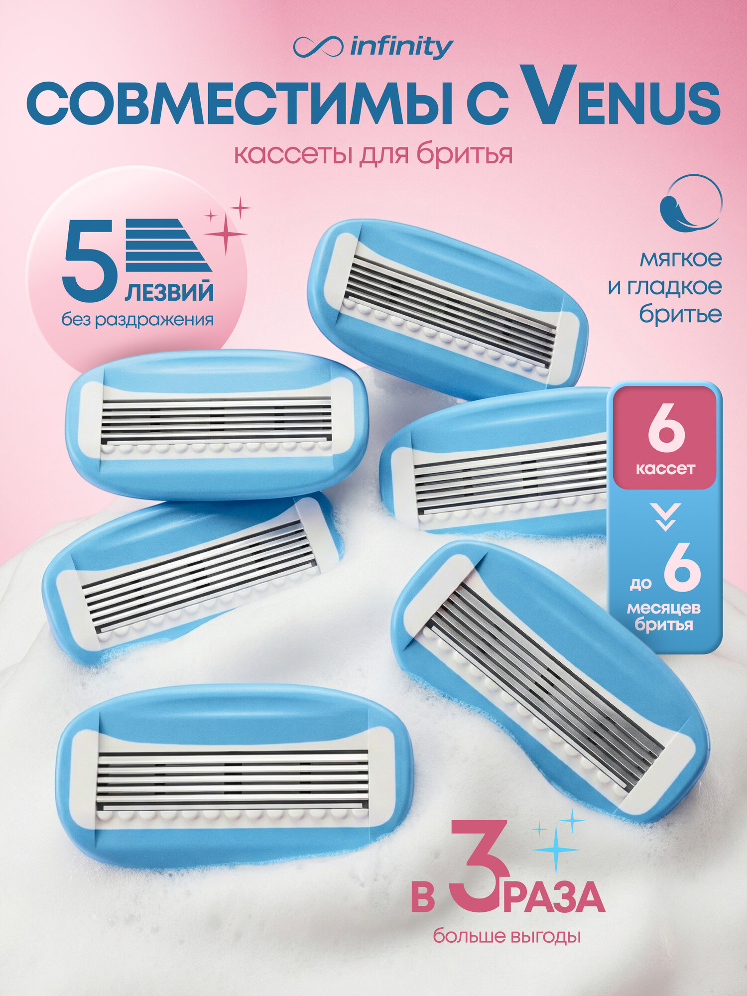 Кассеты для бритья женские INFINITY 6 шт, совместимы c VENUS