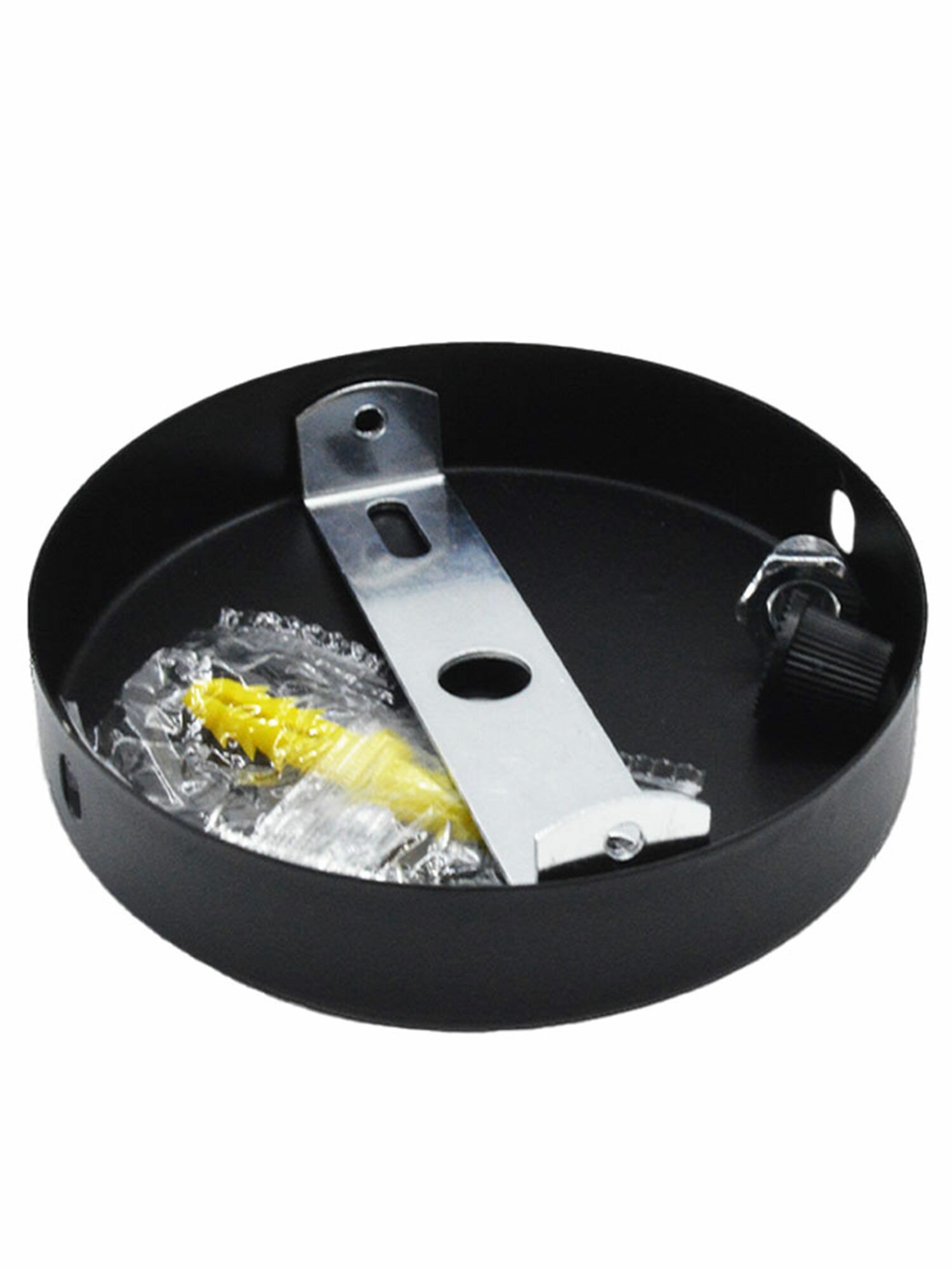 (черный)Потолочная чаша для люстры и светильников D100х20 мм, металлическое основание для лампы, усиленное крепление, черная