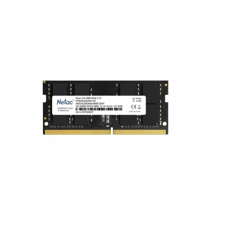 Память SODIMM DDR4 PC4-21300 Netac NTBSD4N26SP-08, 1х8 Гб, 1.2 В Кол-во модулей: 1, частота: 2666 МГц