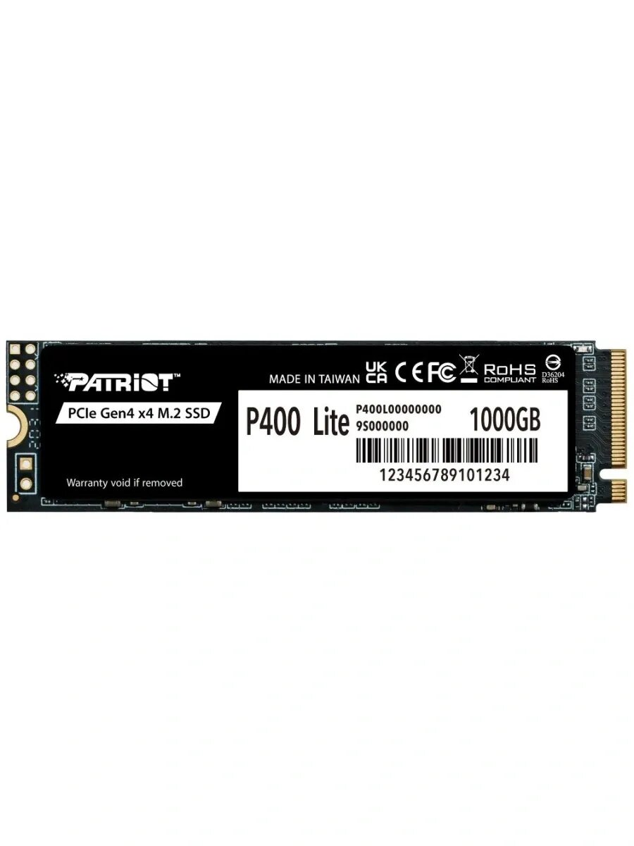 Накопитель SSD Patriot P400 Lite (P400LP1KGM28H) черный, 1 ТБ, NVMe, PCI-E 4.0 x4, M.2, размер 2280