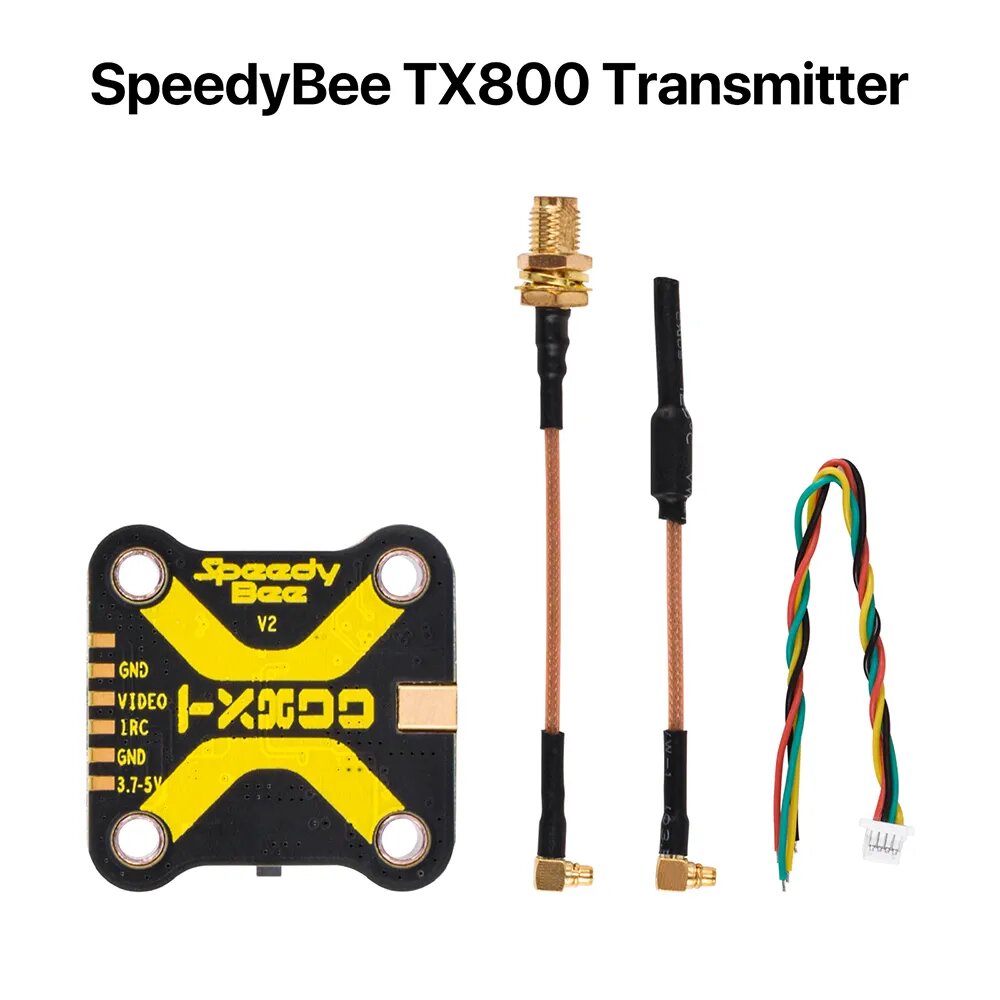 Видеопередатчик SpeedyBee TX800, 5.8 ГГц, 48 каналов, мощность 25/200/400/800 мВт, поддерживает режим PitMode и протокол IRC Tramp, в комплекте антенна Lollipop 5.8 ГГц.