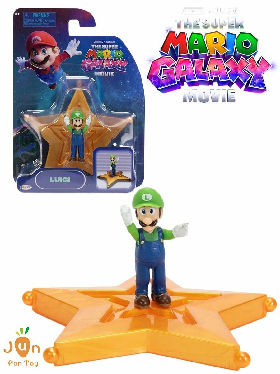 Фигурка, Super Mario Galaxy Movie Mini Figures Luigi / Фигурка из серии Супер Марио: Луиджи высотой 4 см на звездообразной подставке. Идеально подойдёт в качестве коллекционного подарка