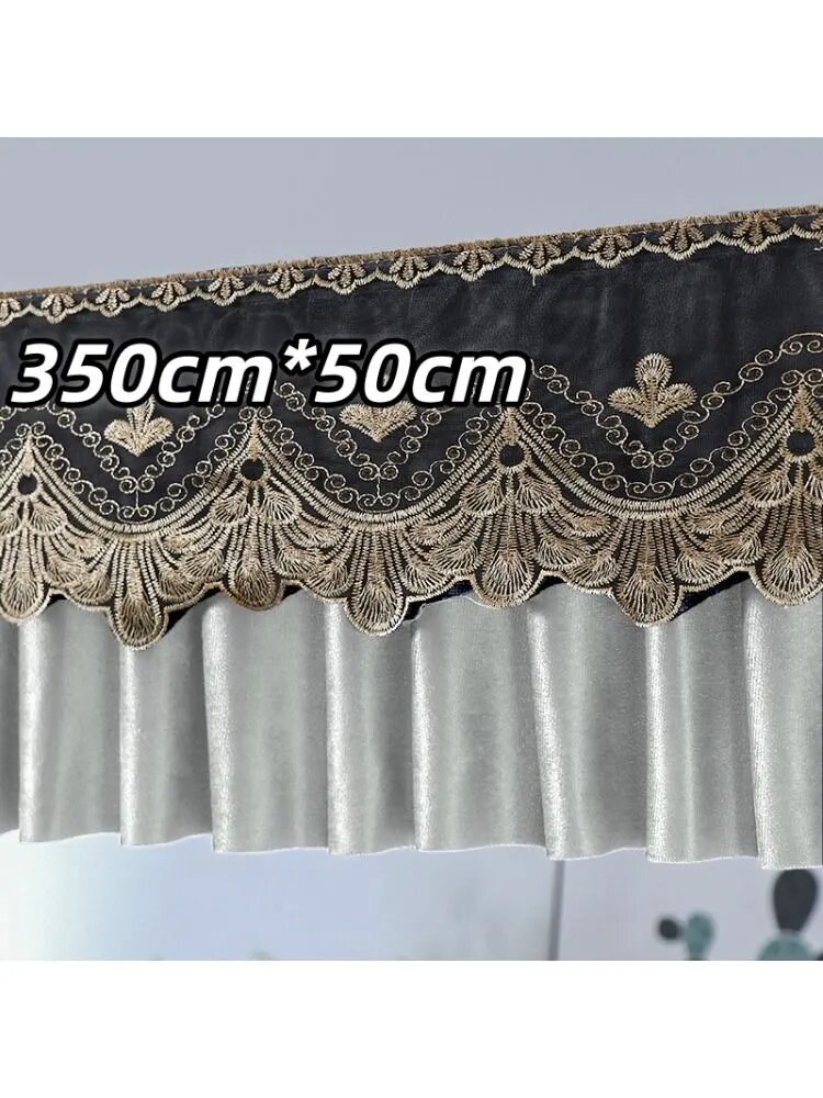 Ламбрекен для штор самоклеящийся, без сверления, короткий, тканевый с кружевом, в европейском стиле