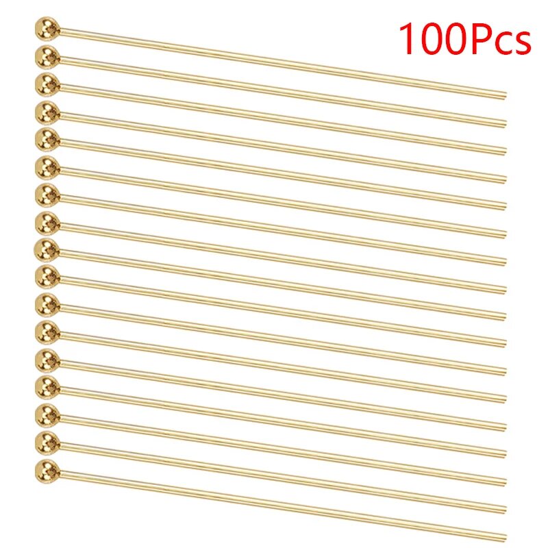 Золотые шариковые булавки из нержавеющей стали для ювелирных изделий 0.6x40mm 100pcs, Gold 01