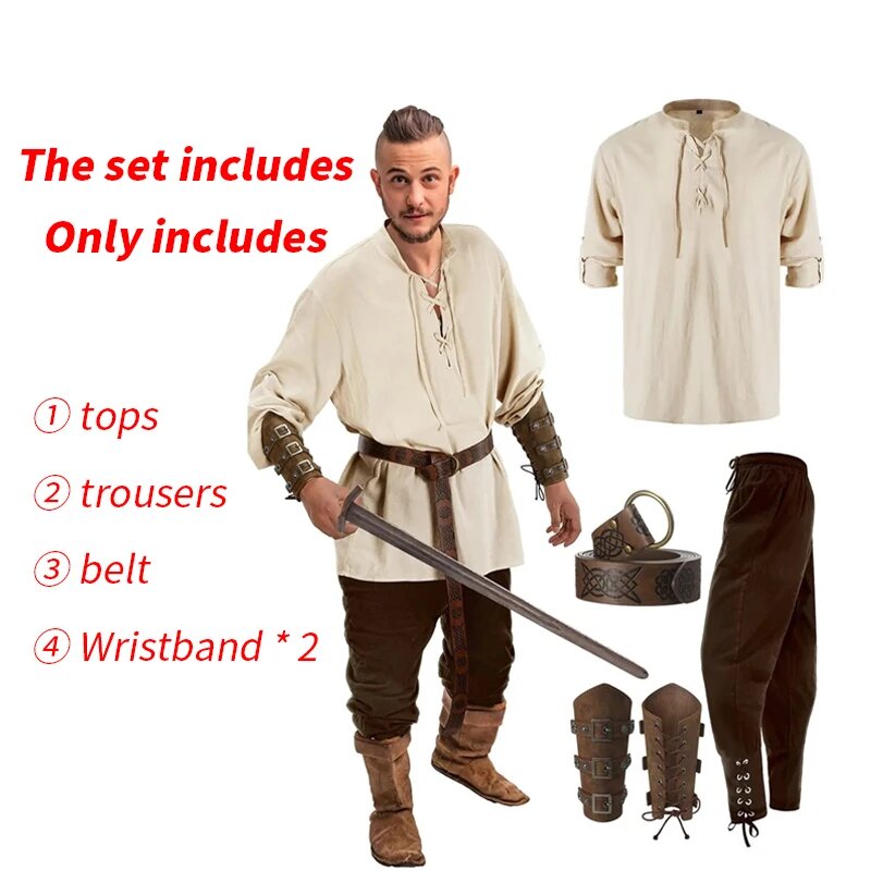 Ретро средневековый костюм для мужчин XXXL, 4pcs