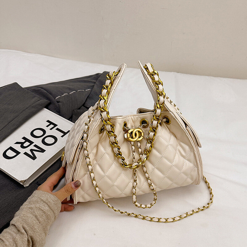 Новая сумка-ведро на шнурке 2025 года, маленькая текстурированная сумка-хобо в стиле Шанель, сумка на плечо, сумка через плечо, маленькая сумка в стиле хиппи.