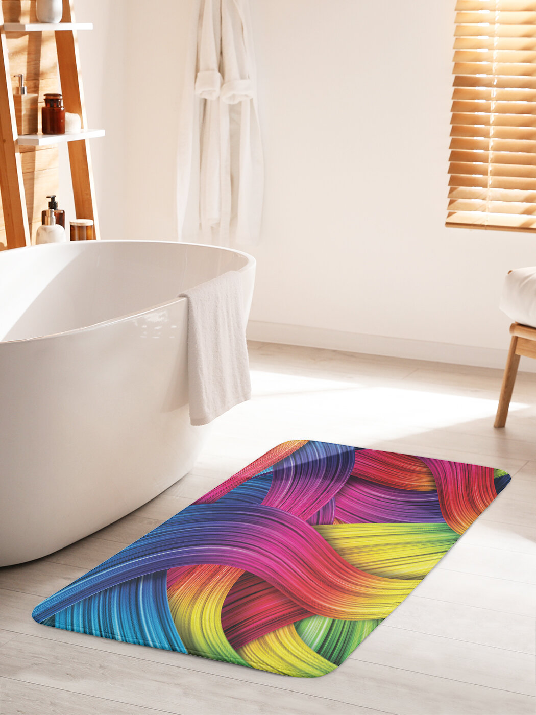 Коврик для ванной комнаты и туалета противоскользящий "Плетение из волн" 60х100 см, JoyArty