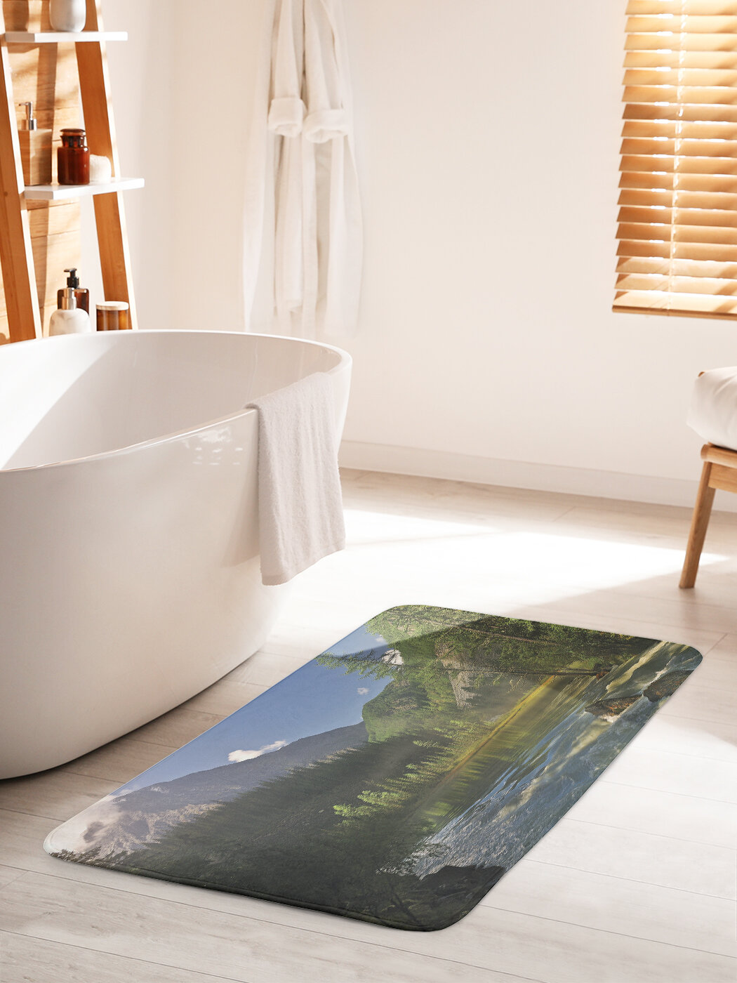 Коврик для ванной комнаты и туалета противоскользящий "Сказочная река перед горой" 60х100 см, JoyArty