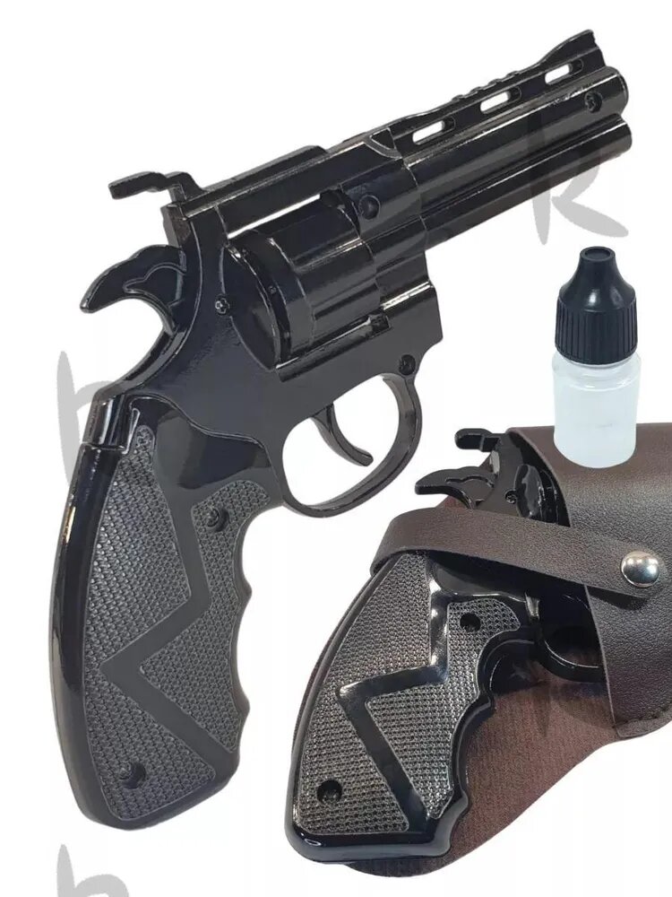 Игрушечное оружие Детский металлический пистолет револьвер, черного лакированного цвета с кобурой