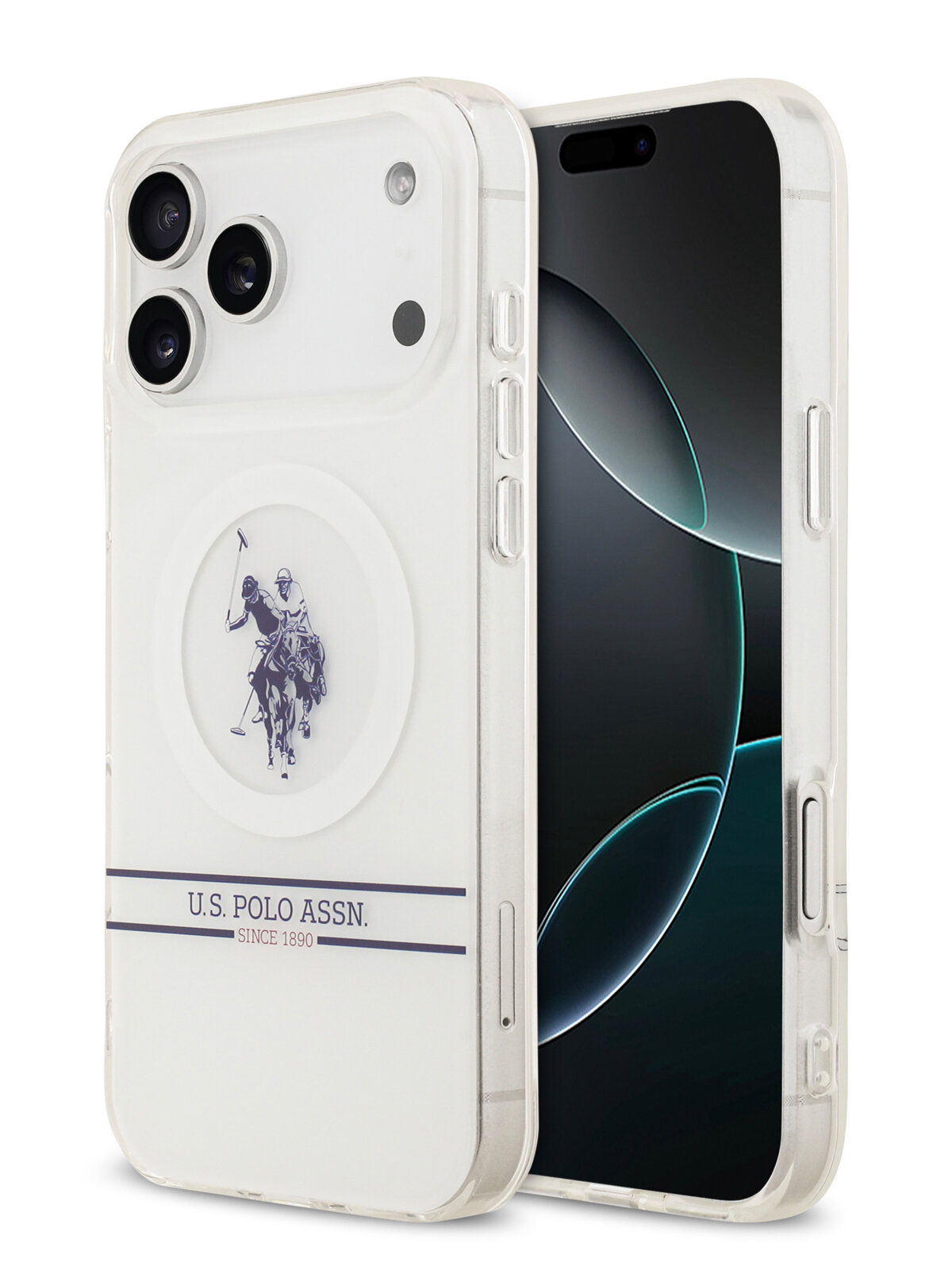 Чехол U.S. Polo на iPhone 17 Pro Max, с магнитами MagSafe, с принтом IML Design, белый