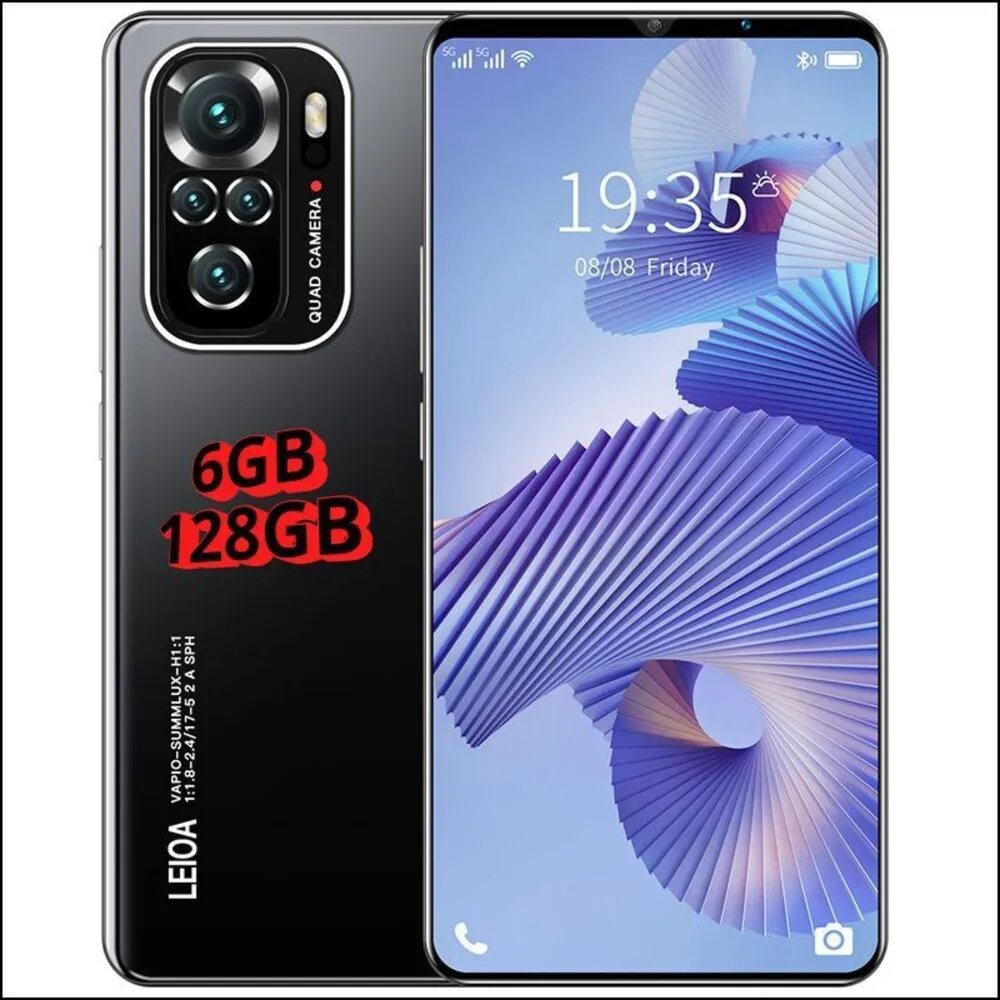 Мобильный телефон LEIOA Note10 Pro черный 6GB/128GB - квадрокамера